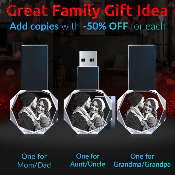 Engraved Glass Flash Drive Octagon with Photo Inside