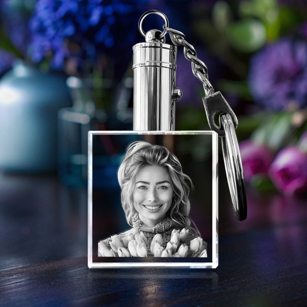 2D Square-Shaped Photo Keychain - Custom 2D Keyring