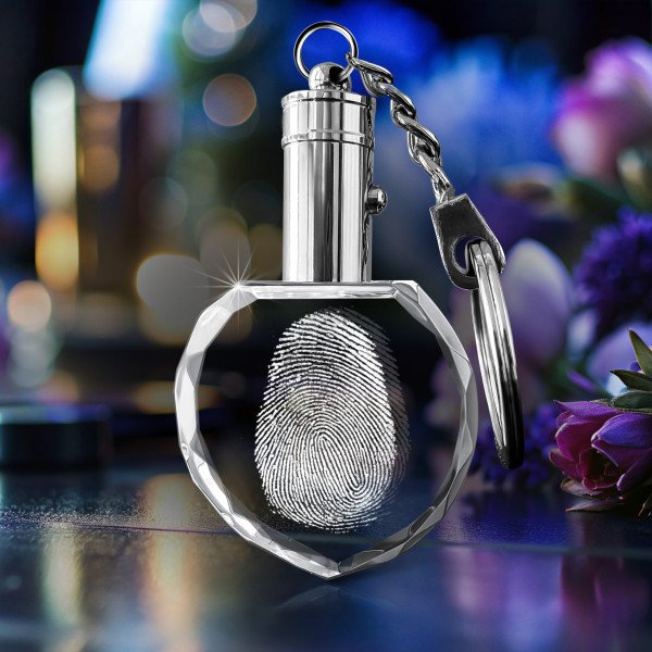 Fingerprint Keychain from Heart-Shaped Glass With Light
