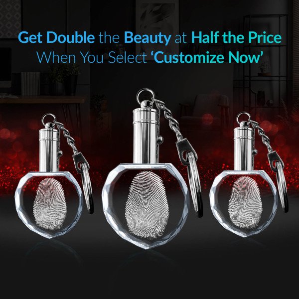Fingerprint Keychain from Heart-Shaped Glass With Light