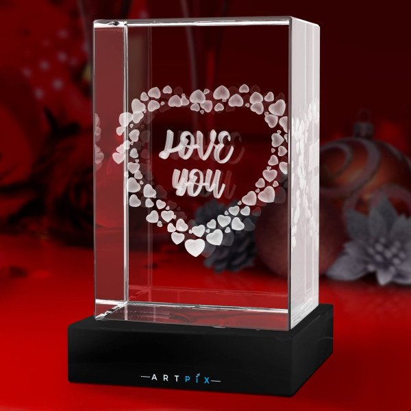 3D Crystal With Heart Frame Engraved Inside
