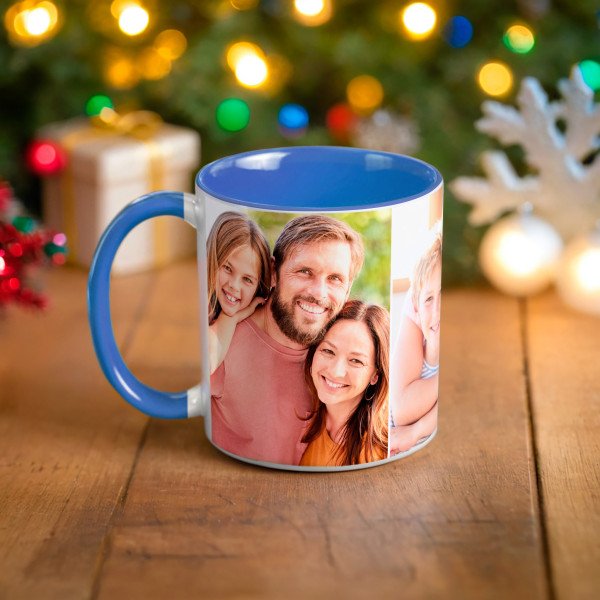 Three Photo Custom Coffee Mug + Colored Handle - Personalized Mugs With ...