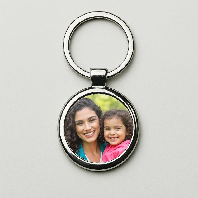 Personalized Metal Round Photo Keychain - Custom Round Keychain