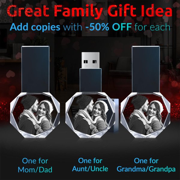 Engraved Crystal Flash Drive Octagon with Photo Inside