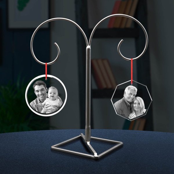 Silver Display Stand for Two Personalized Crystal Ornaments