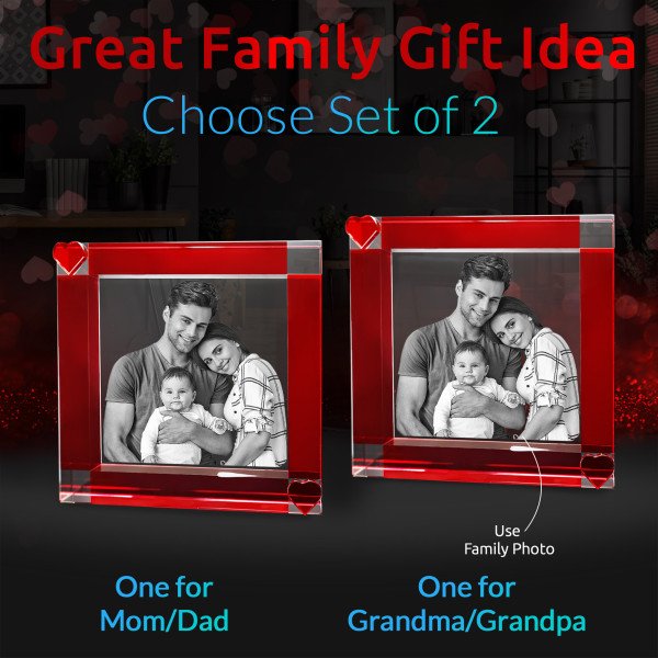 Engraved Photo in Crystal Frame with Red Heart Border